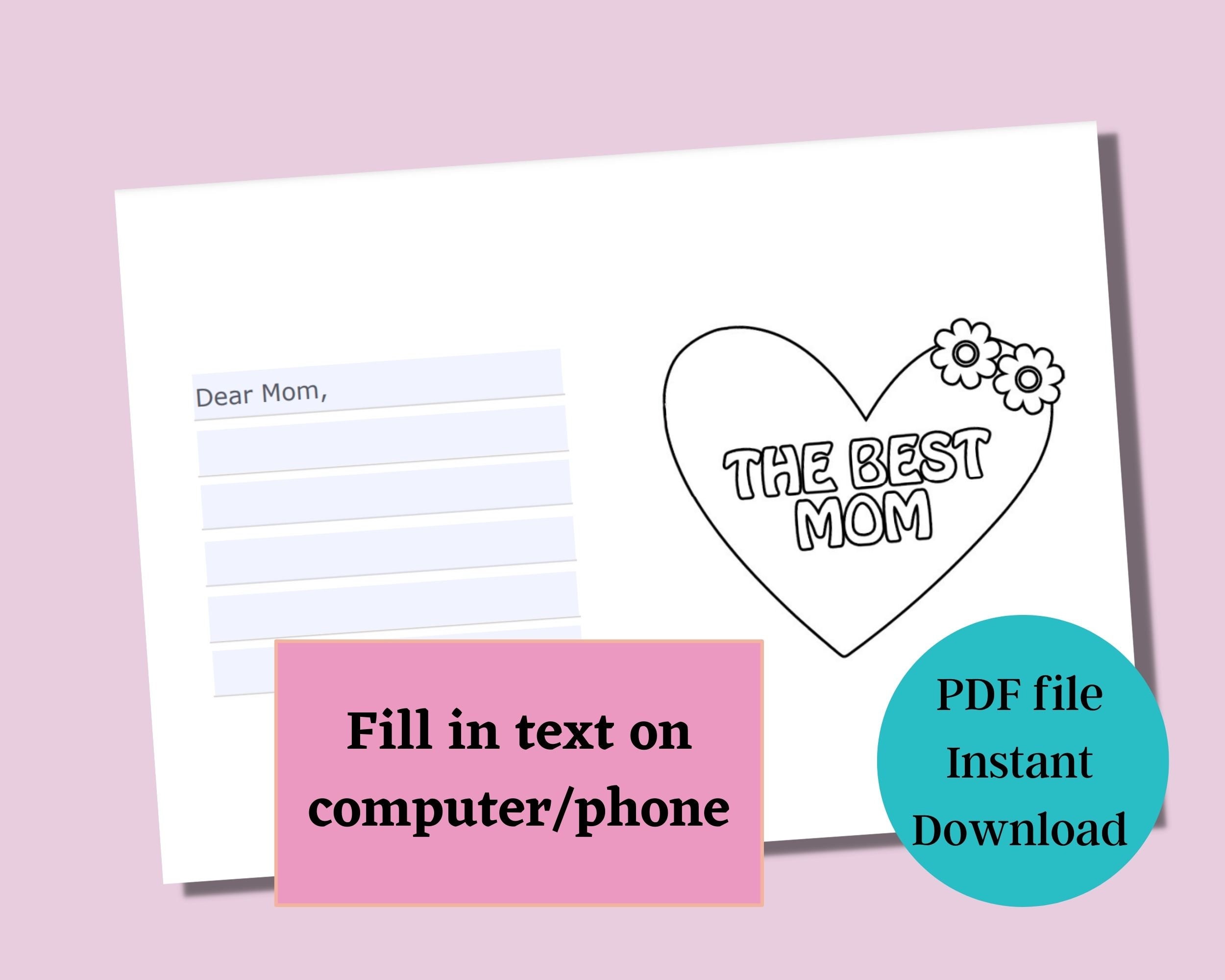 Printable Mother's Day DIY Bundle, Coloring Fillable Card, Handprint or ...