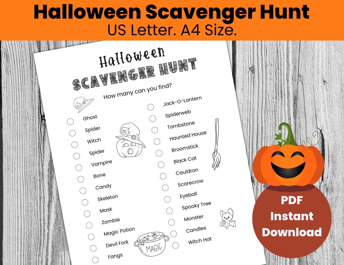 Printable Halloween Scavenger Hunt for Kids, Halloween Party Game ...