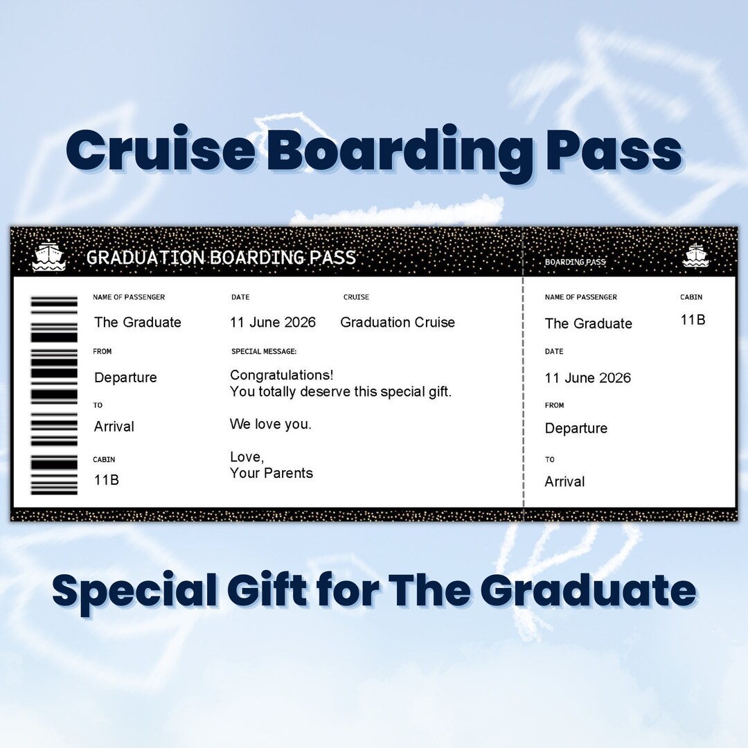 Personalized Graduation Cruise Boarding Pass Gift Certificate, Cruise ...