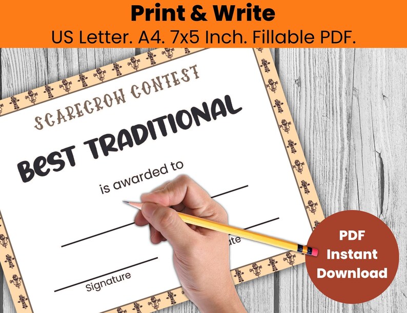 Halloween Editable Scarecrow Contest Award Certificates, Fall Halloween ...