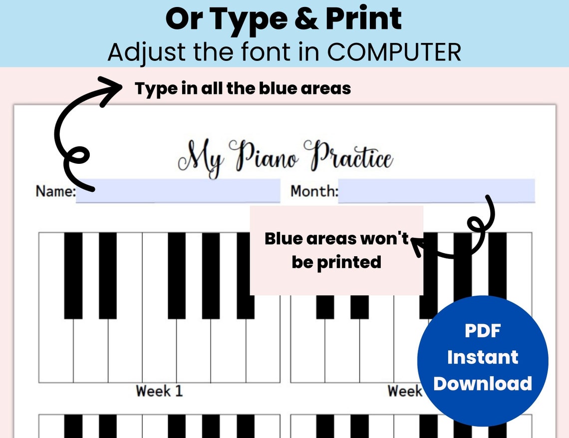 Monthly Piano Practice Chart, Music Practice Log, Music Practice ...