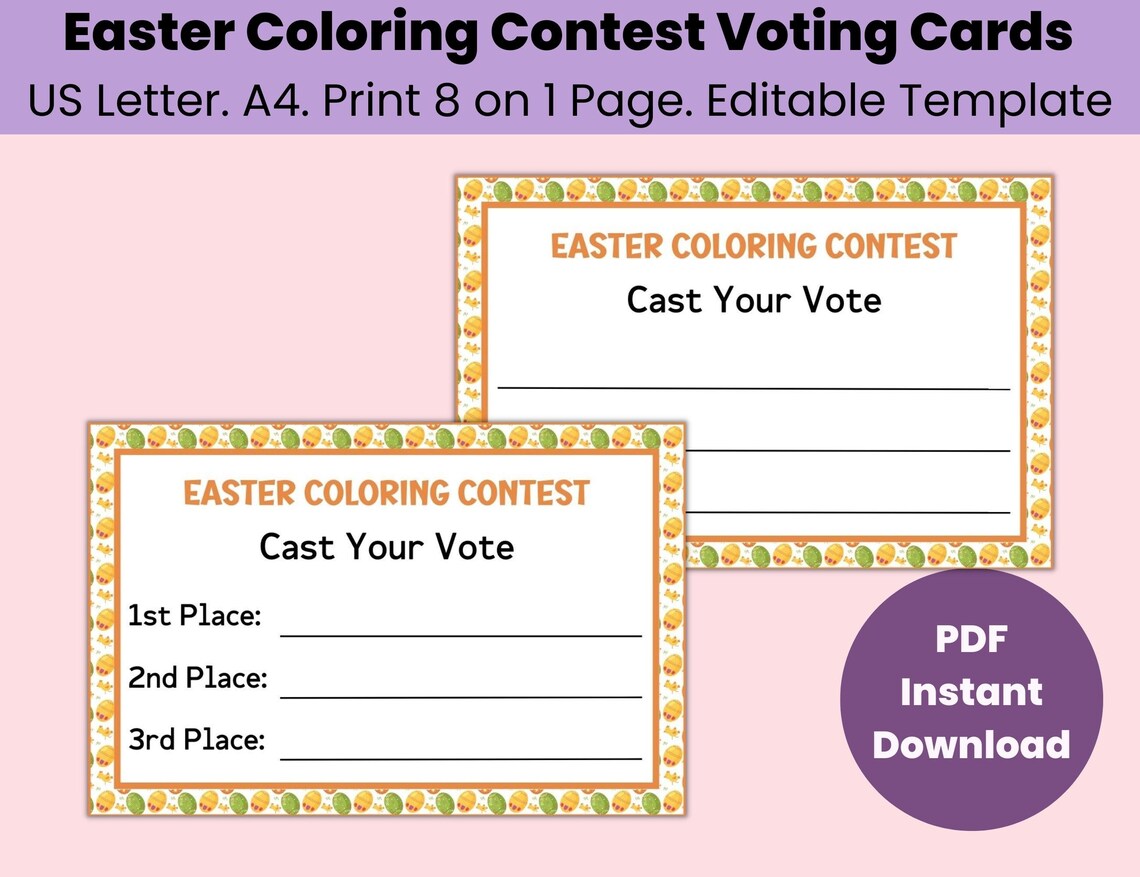 Printable Easter Coloring Contest Voting Cards, Ballot Template ...