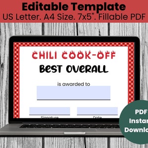 Chili Cook off Award Certificates Template Editable, Cookoff Contest ...