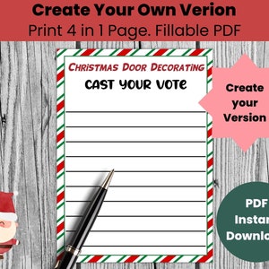 Christmas Door Decorating Contest Award Certificates and Voting Cards ...