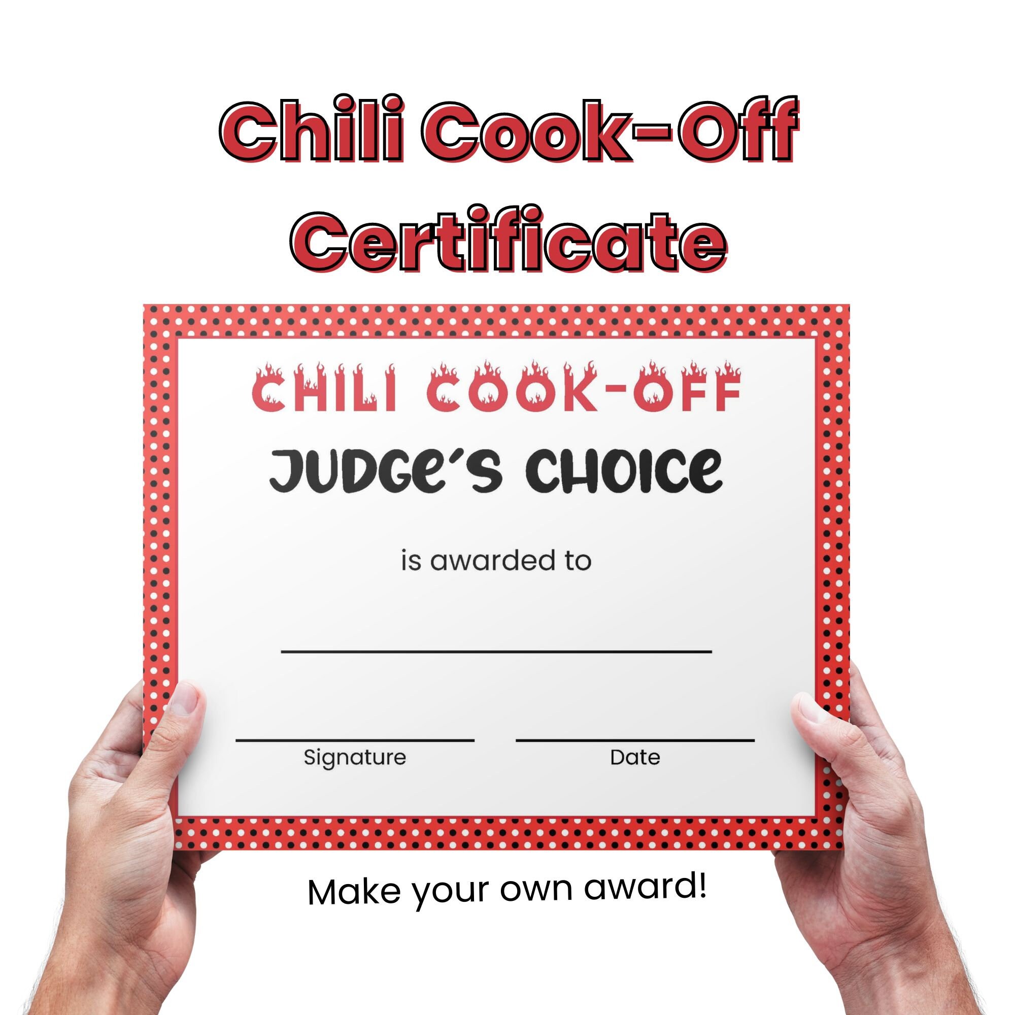 Chili Cook off Award Certificate Template for Judge's Choice, Chili ...