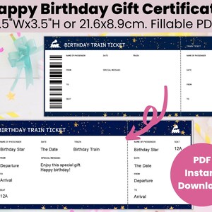 Custom Happy Birthday Train Ticket Gift Certificate, Printable Ticket ...