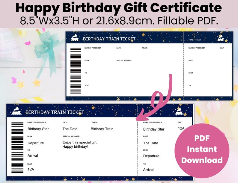 Custom Happy Birthday Train Ticket Gift Certificate, Printable Ticket ...
