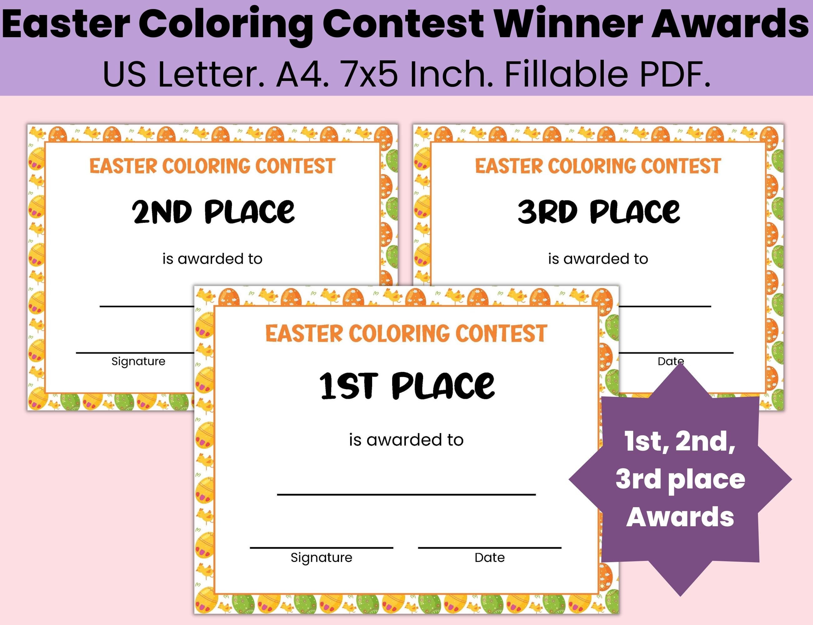Editable Easter Coloring Contest Award Certificates, Easter Competition ...