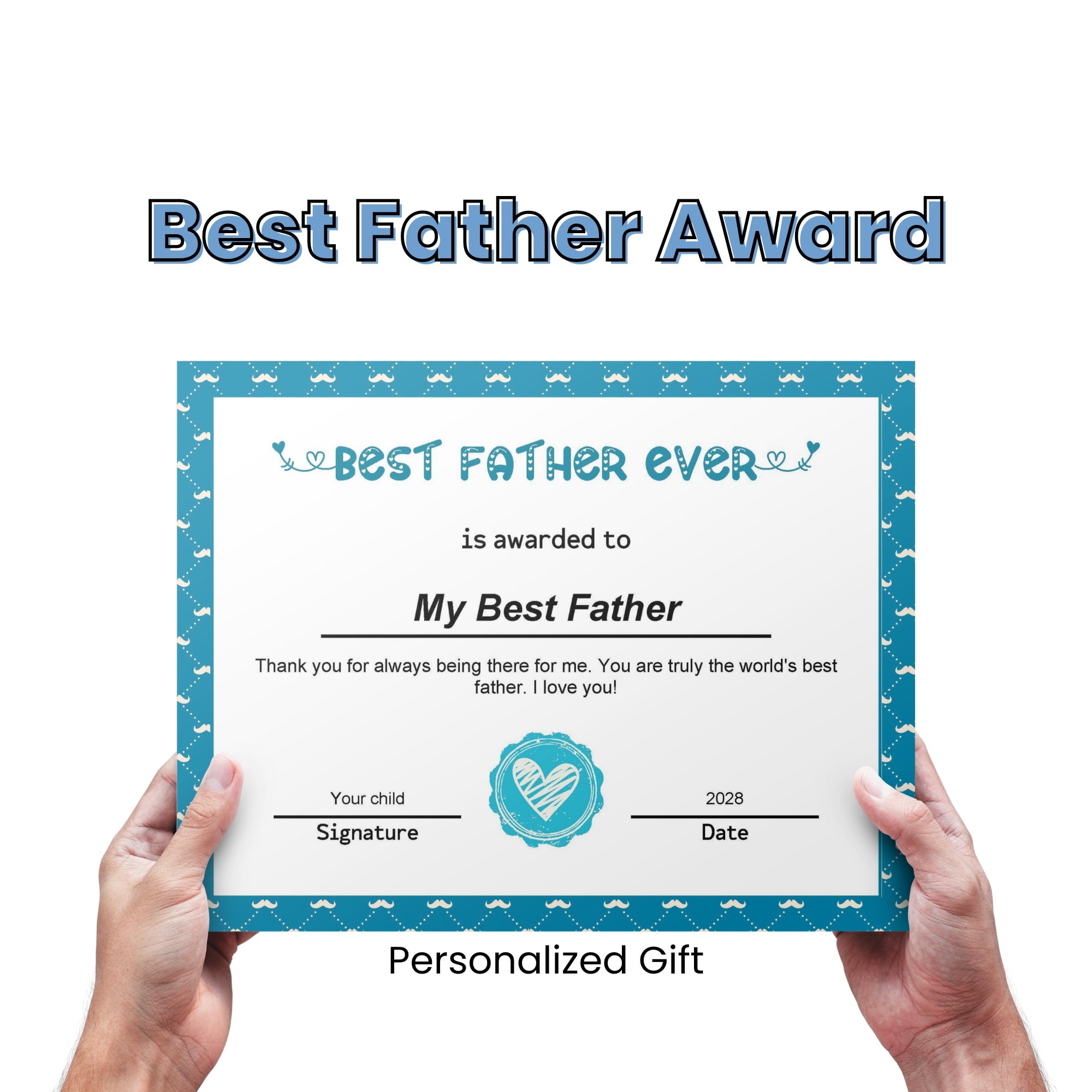 Best Father Ever Award Certificate Template Editable, Best Dad Award ...