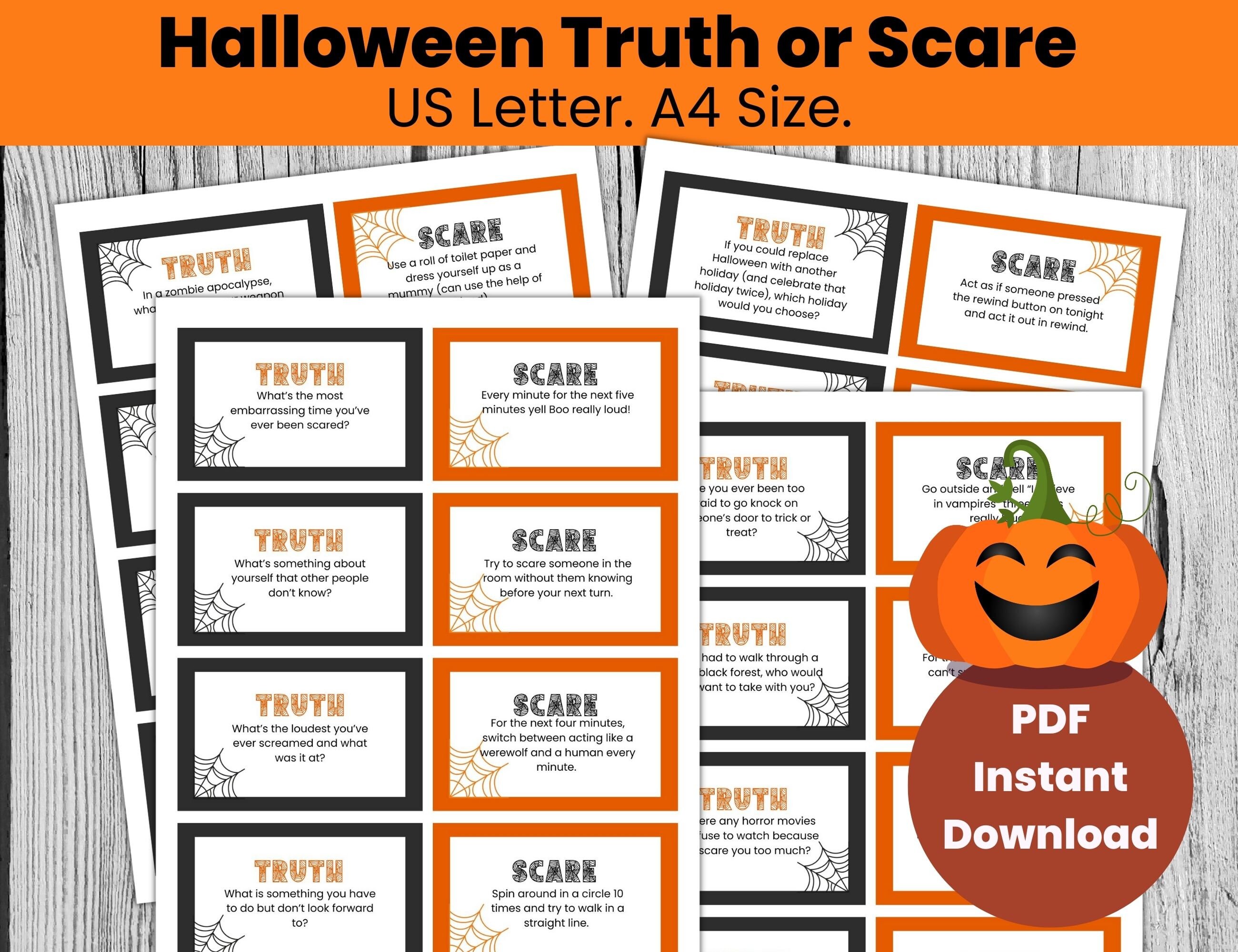 Halloween Truth or Scare Game Printables, Halloween Party Game for Kids ...