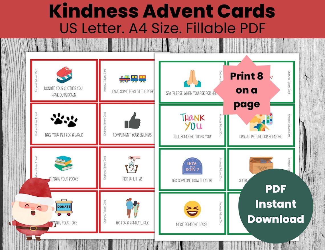 Christmas Kindness Advent Cards for Kids, Fun Christmas Activities for ...