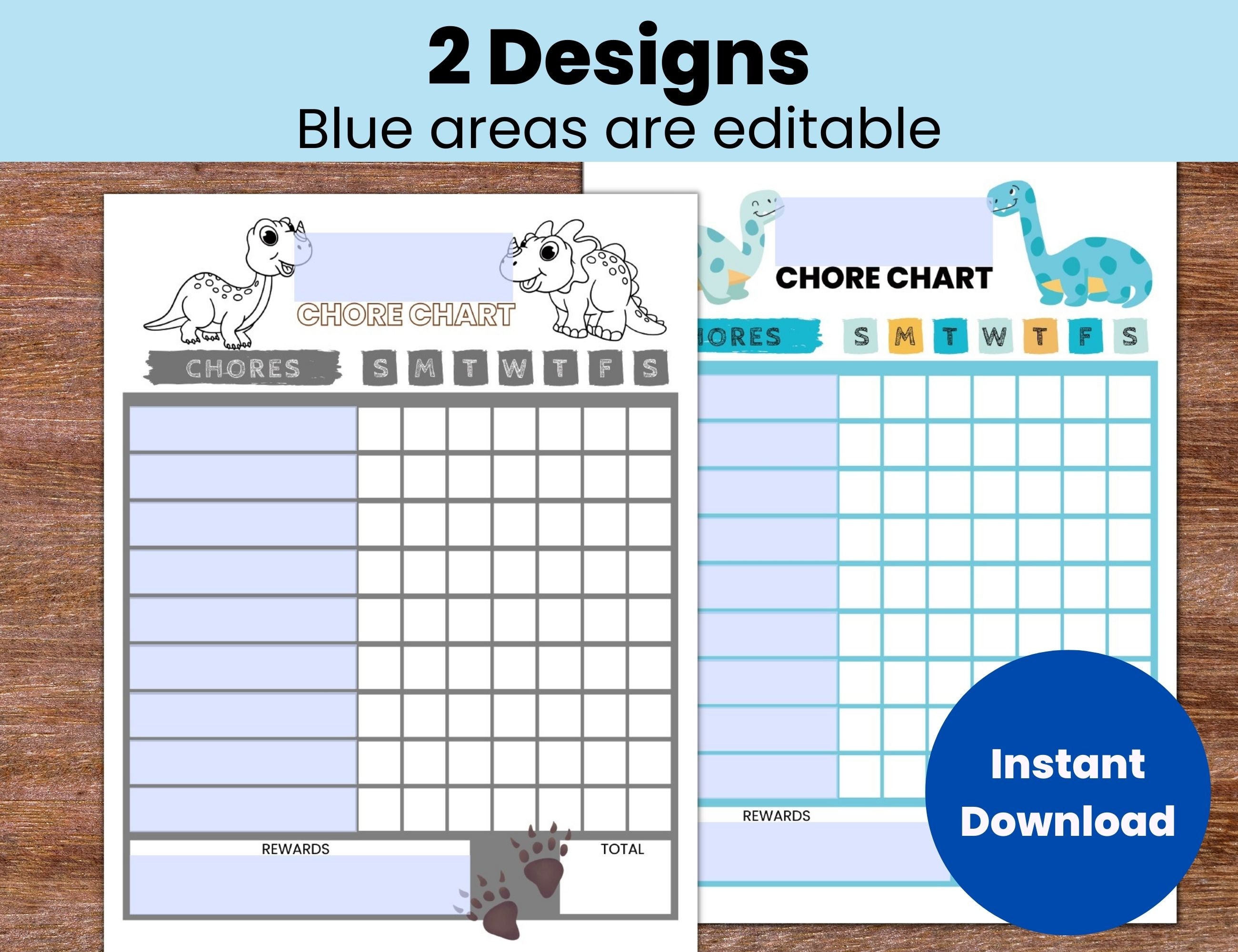 Editable Dinosaur Chore Chart for Kids Printable, Kids Chore Charts ...