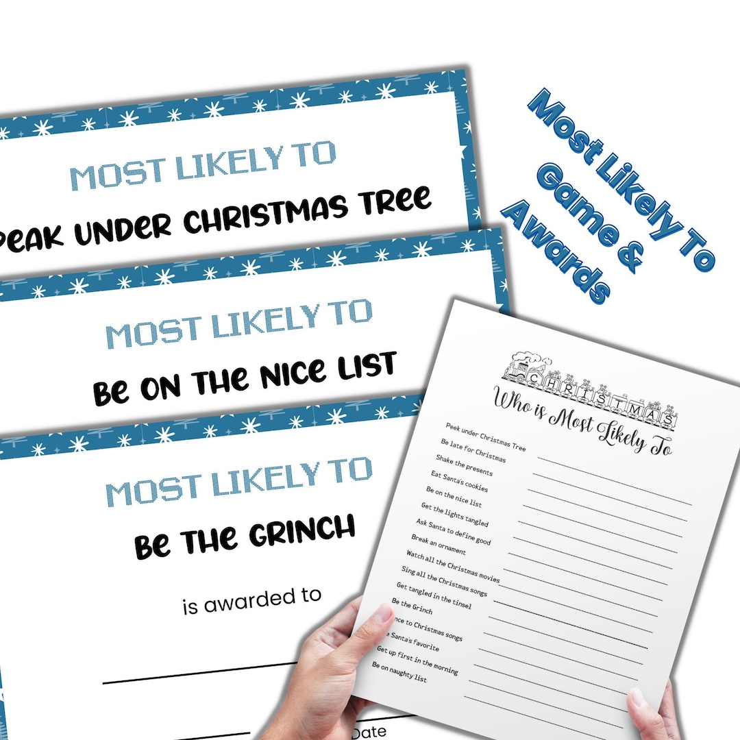 Most Likely to Christmas Party Game and Award Certificates, Fun ...