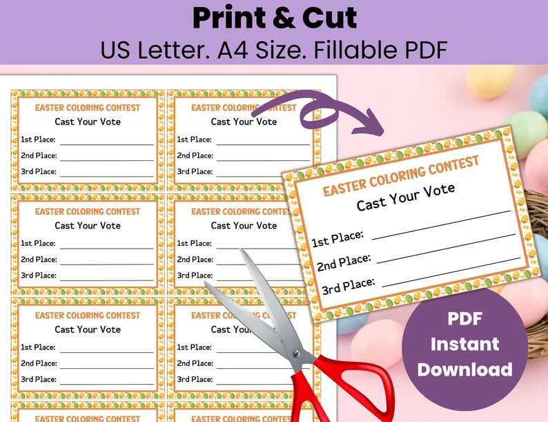Printable Easter Coloring Contest Voting Cards, Ballot Template ...