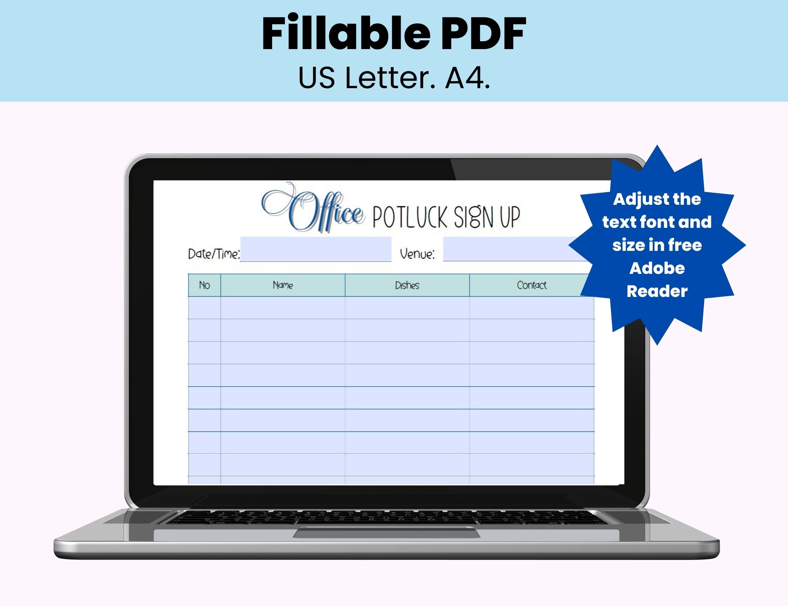 Office Potluck Sign up Sheet Editable Template, Office Thanksgiving ...