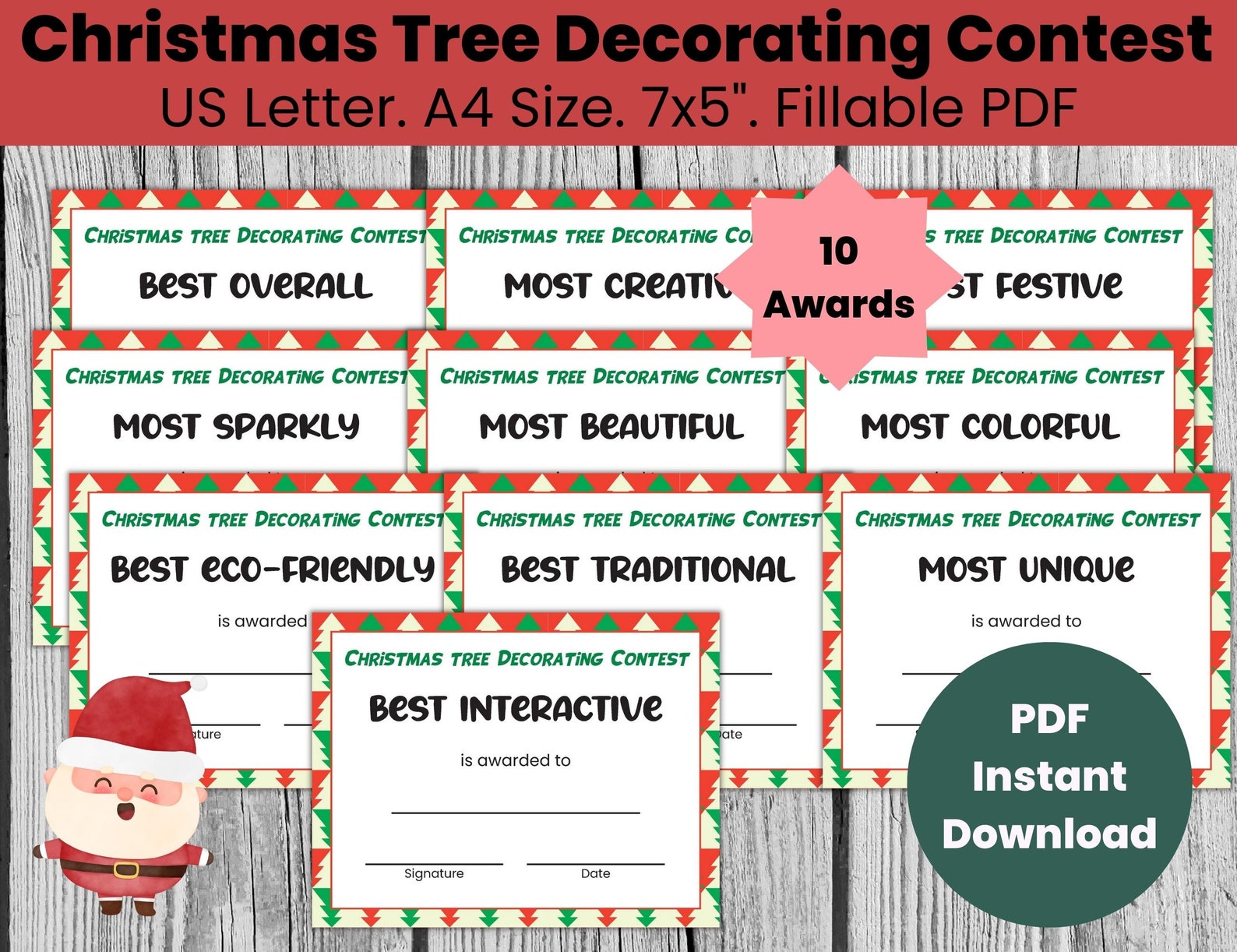 Christmas Tree Decorating Contest Award Certificates and Voting Cards ...