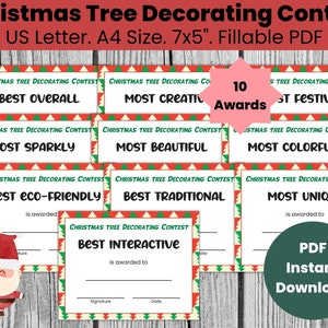 Christmas Tree Decorating Contest Award Certificates and Voting Cards ...