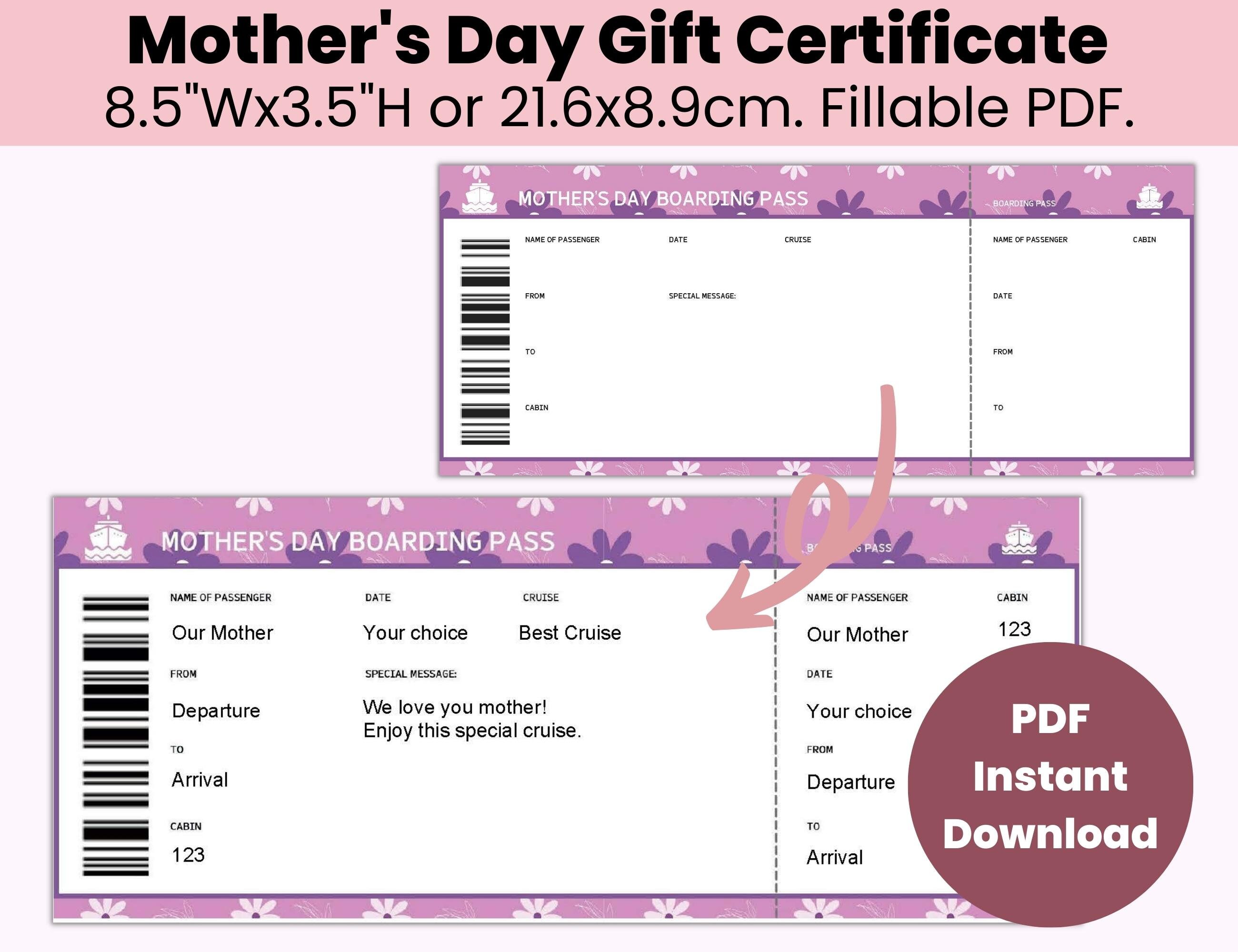 Custom Mothers Day Cruise Boarding Pass Gift Editable Template, Cruise ...