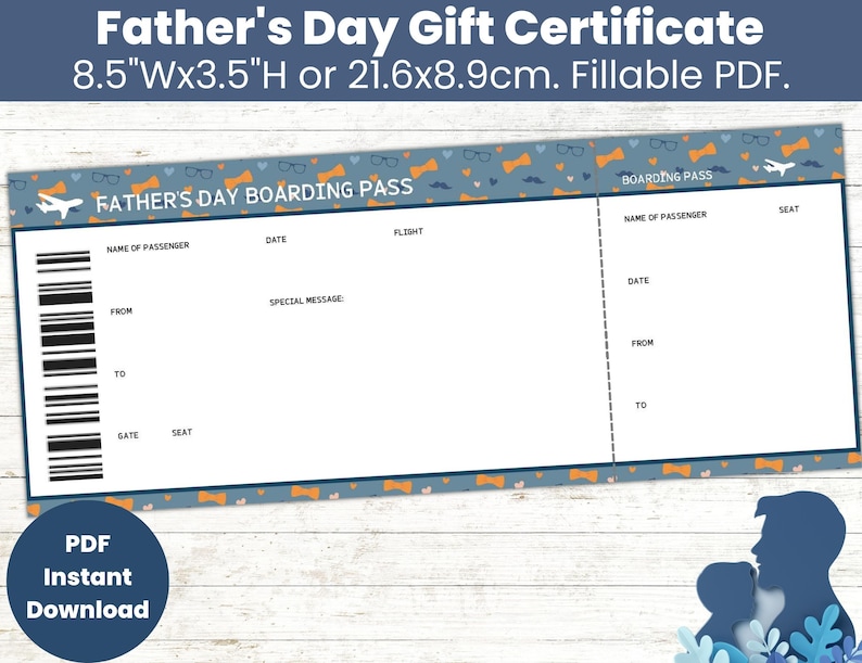 Father's Day Boarding Pass Ticket Gift Coupon Template, Fake Plane ...