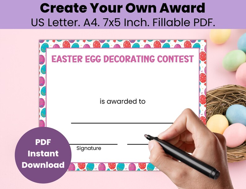 Easter Egg Decorating Contest Winner Award Certificates and Voting ...