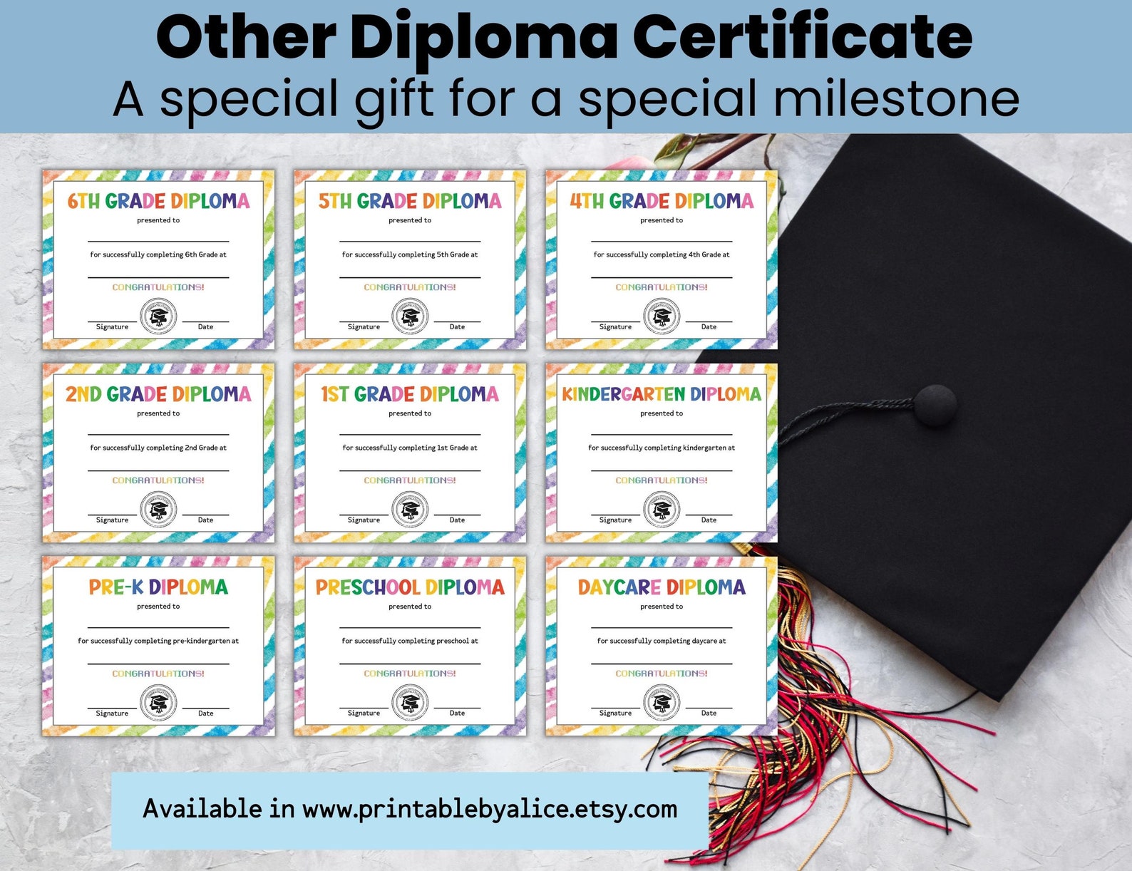 Third Grade Diploma Certificate Template, Custom Printable 3rd Grade ...