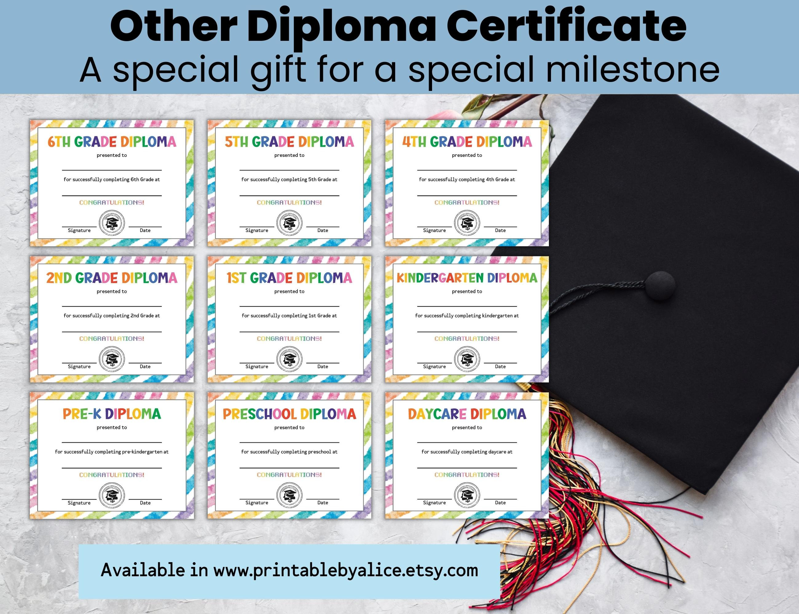 Third Grade Diploma Certificate Template, Custom Printable 3rd Grade ...