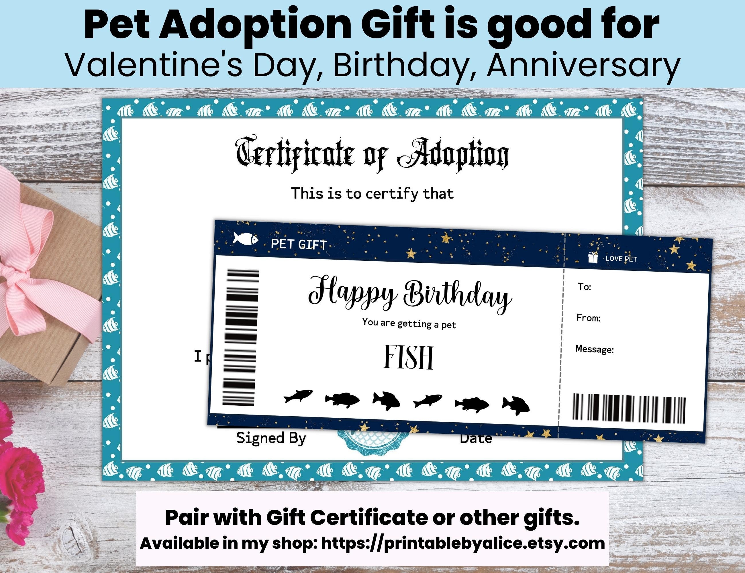 Pet Fish Adoption Certificate, Custom Editable Certificate Template for ...