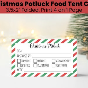 Christmas Potluck Food Tent Card, Potluck Food Allergy Card, Holiday ...