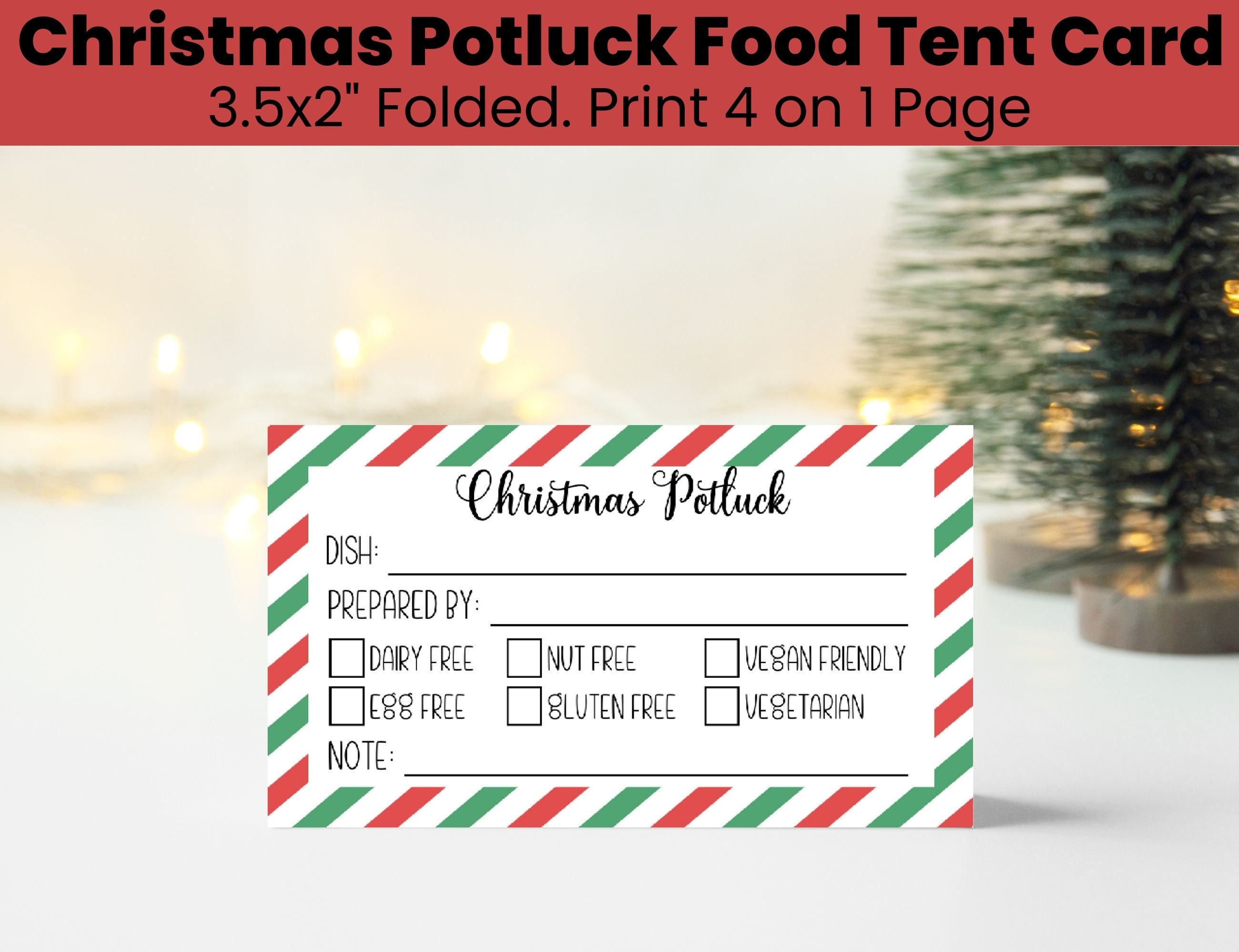 Christmas Potluck Food Tent Card, Potluck Food Allergy Card, Holiday ...