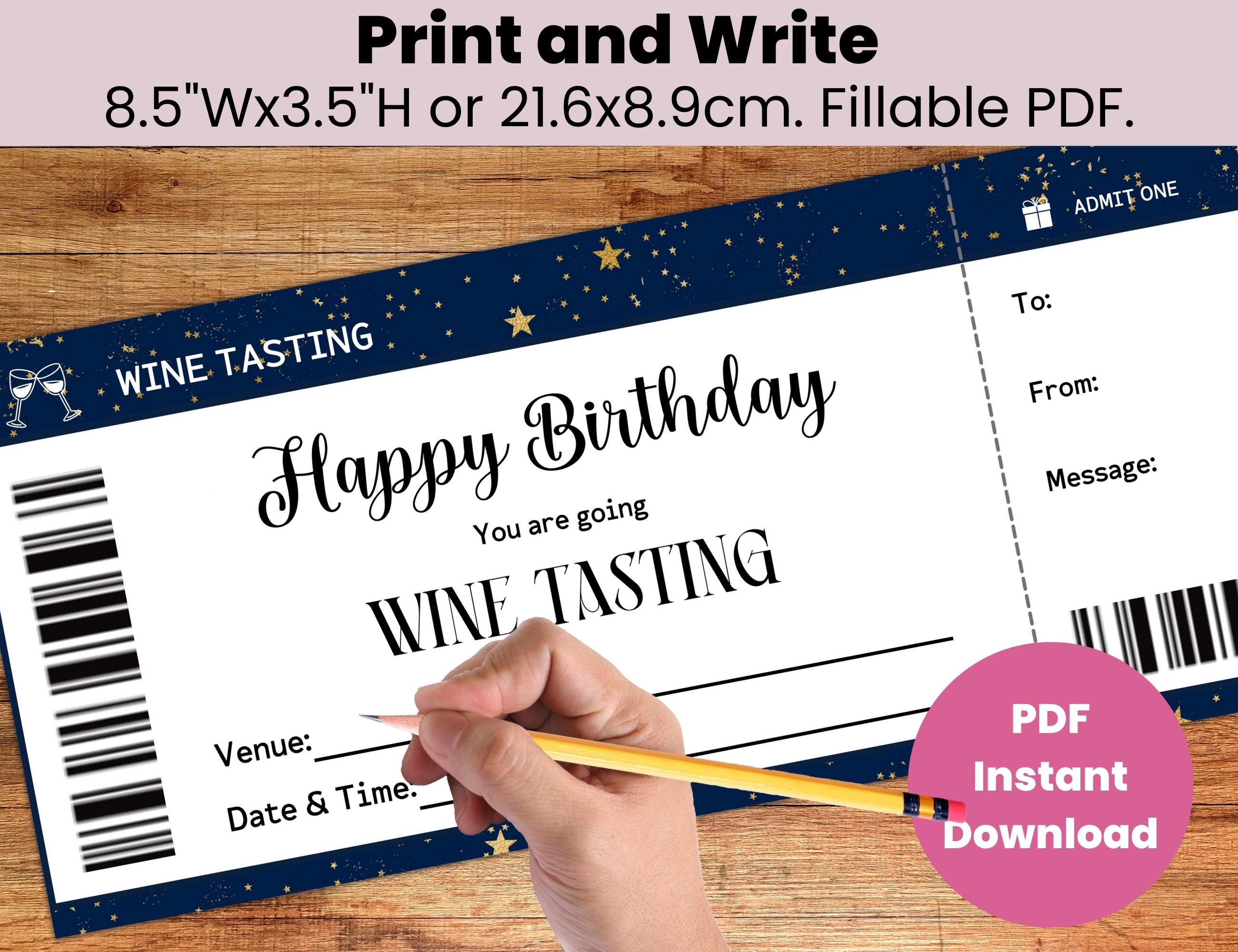 Personalized Wine Tasting Happy Birthday Gift Certificate, Wine Lovers ...