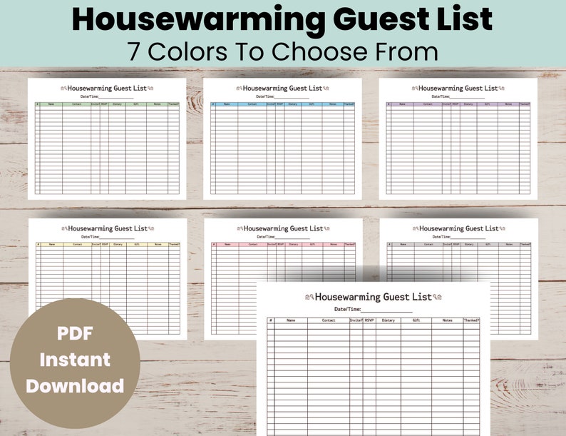 Housewarming Guest List Template, House Warming Party RSVP Tracker - Etsy