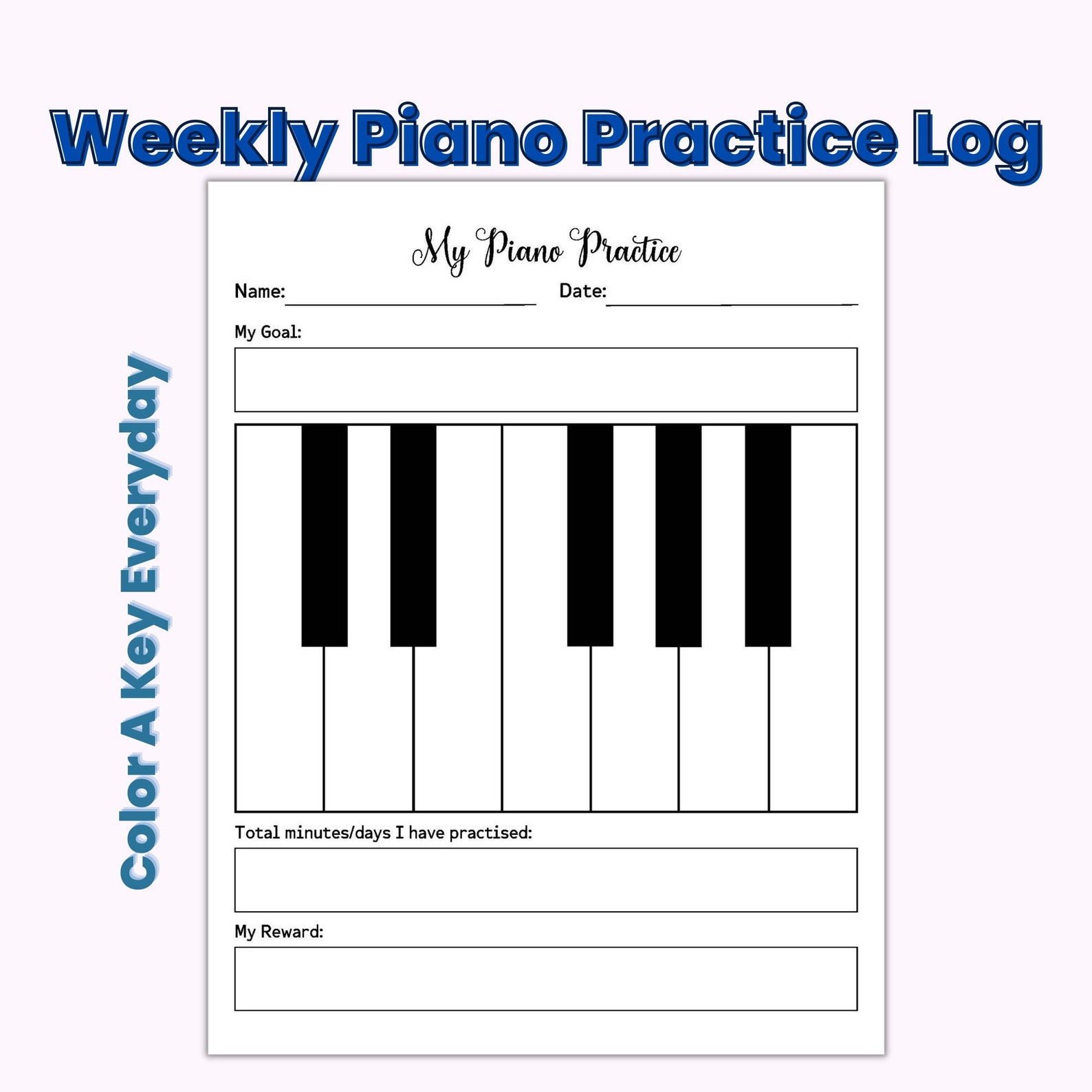 Weekly Piano Practice Chart, Music Practice Log, Music Practice Tracker ...