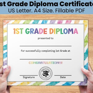 First Grade Diploma Certificate Template, Custom Printable 1st Grade ...
