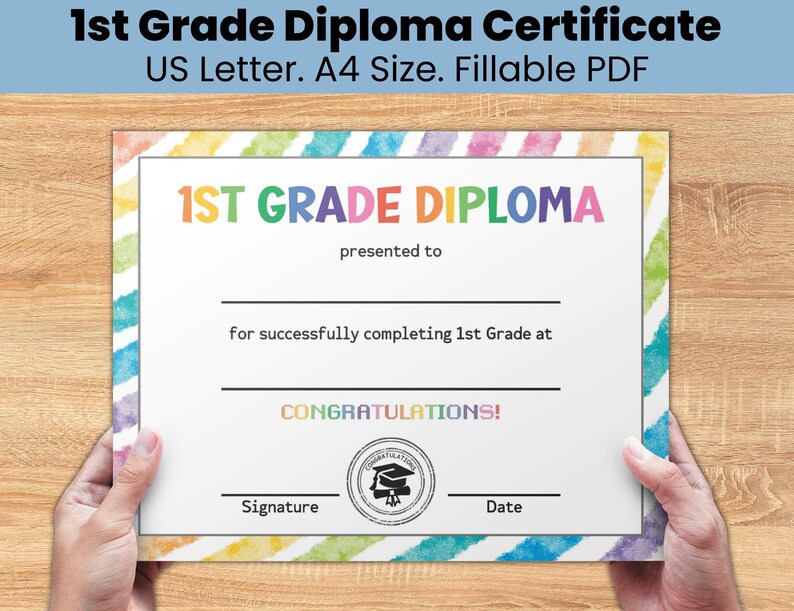 First Grade Diploma Certificate Template, Custom Printable 1st Grade ...