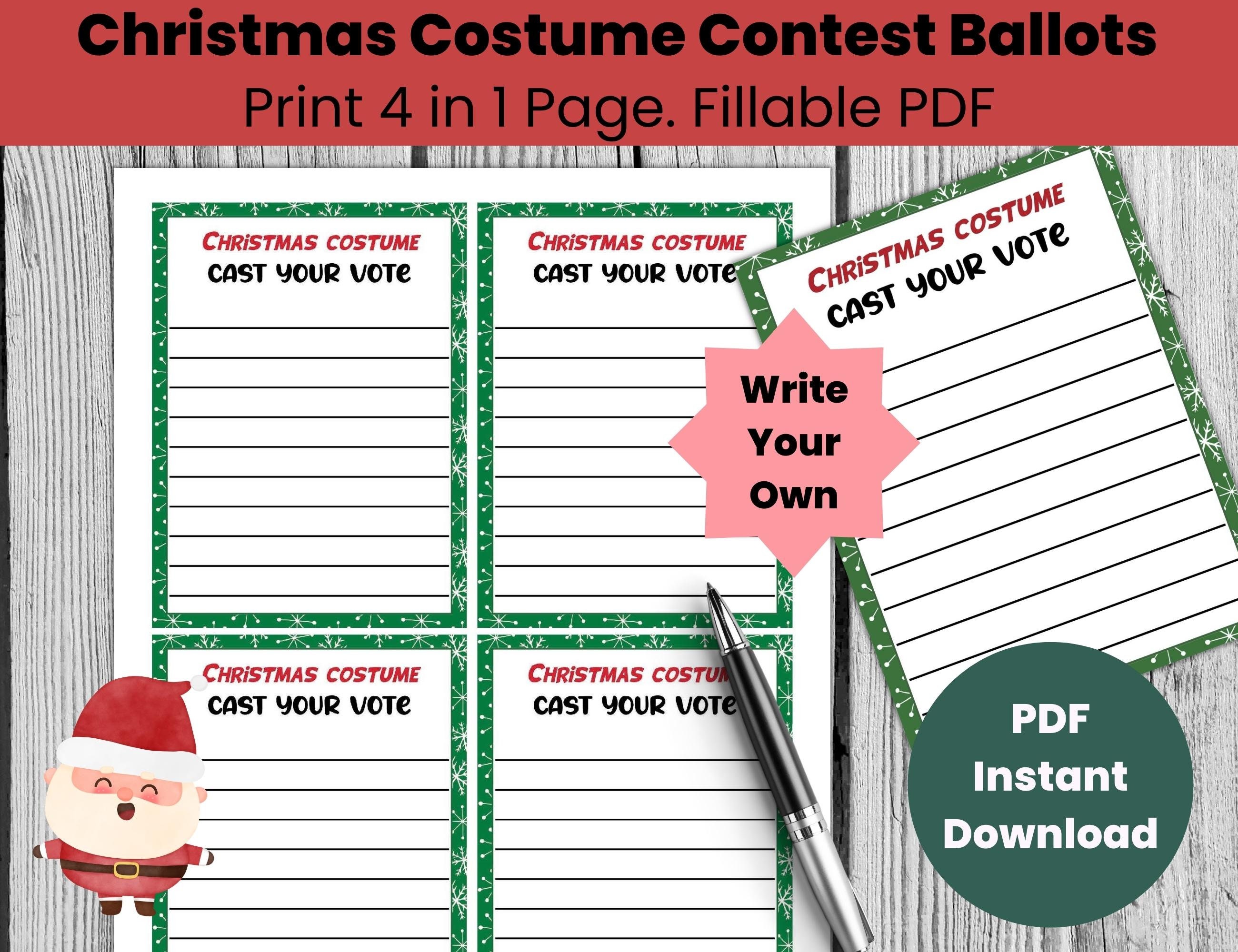 Christmas Costume Contest Ballot Template Editable, Ugly Sweater Vote ...