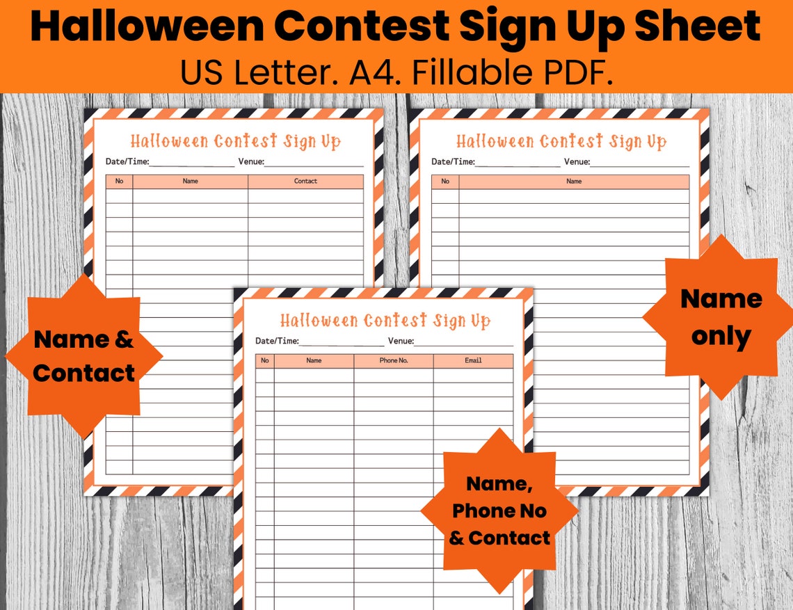 Halloween Contest Sign up Sheet - Etsy