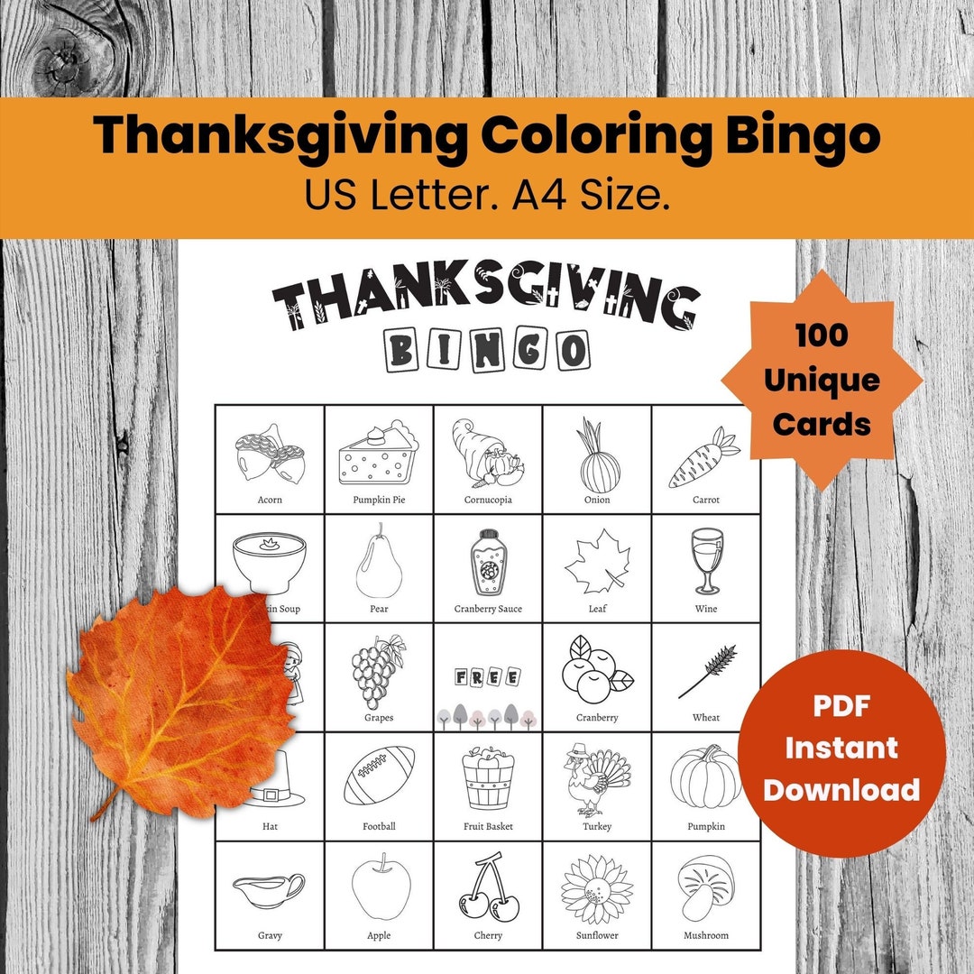 Fun Thanksgiving Coloring Bingo Game for Kids, Holiday Bingo ...
