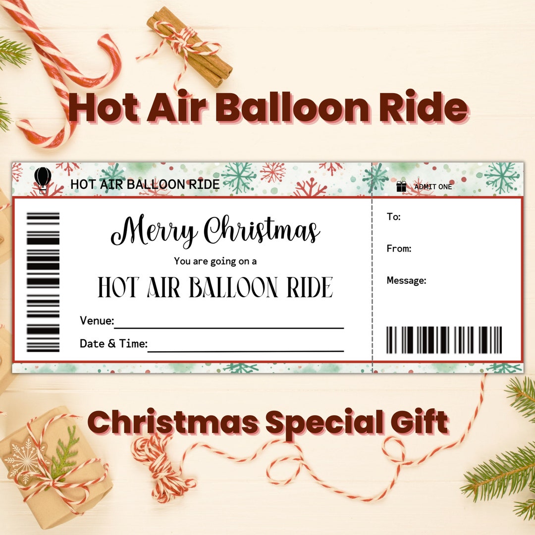 Custom Christmas Hot Air Balloon Ride Gift Coupon Template, Experience ...