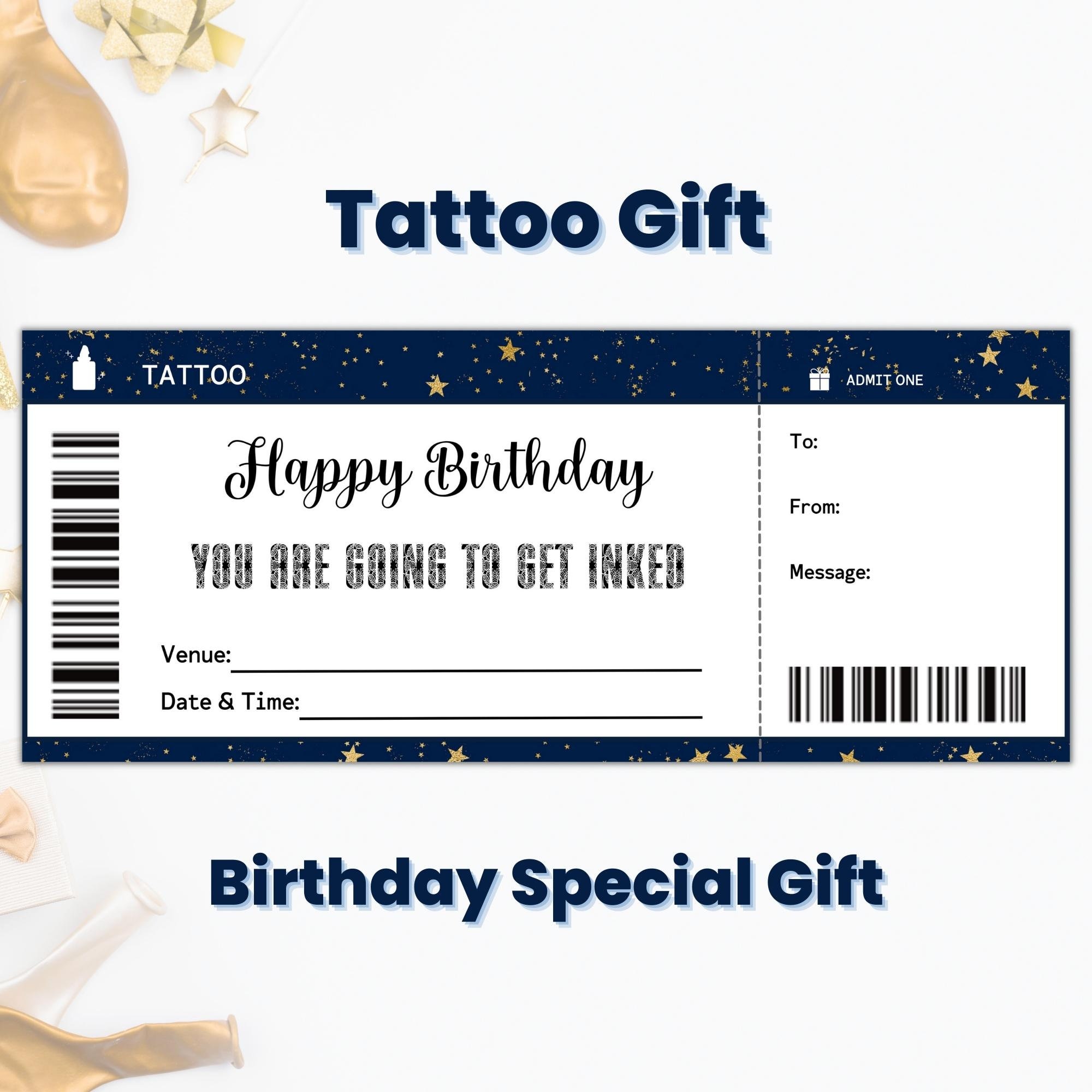 Tattoo Ticket Gift Coupon Template, Custom Tattoo Happy Birthday Gift ...