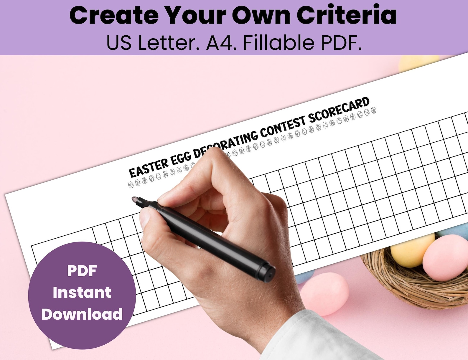 Easter Egg Decorating Contest Scorecard Template Editable, Score Sheet ...