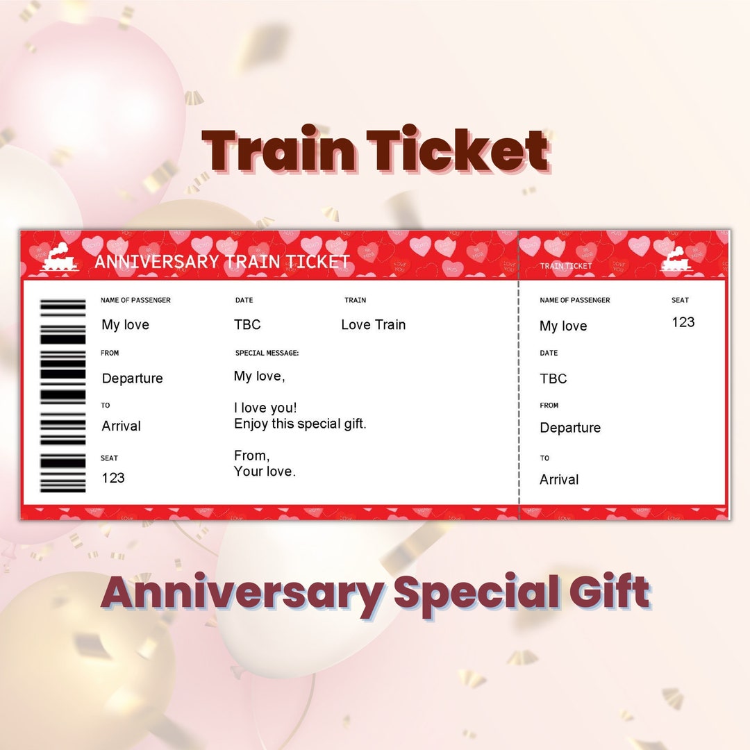 Anniversary Train Ticket Template Gift Certificate, Surprise Trip ...