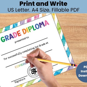 First Grade Diploma Certificate Template, Custom Printable 1st Grade ...