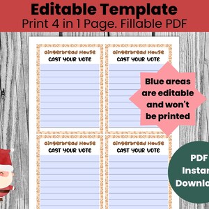 Gingerbread House Contest Voting Cards, Vote Cards, Editable Ballot ...