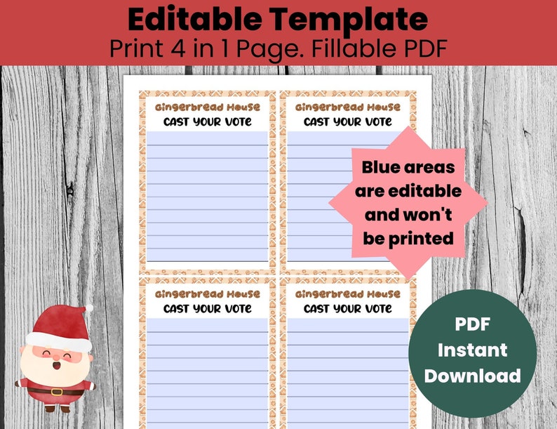 Gingerbread House Contest Voting Cards, Vote Cards, Editable Ballot ...