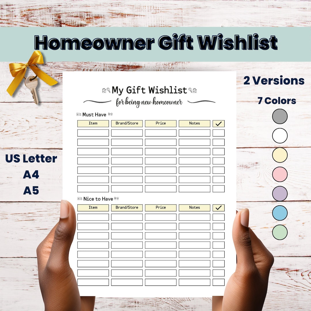 Home Owner Must Have and Nice to Have Gift Wish List Template ...