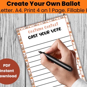 Halloween Costume Contest Ballot Template, Voting Cards, Fall Halloween ...