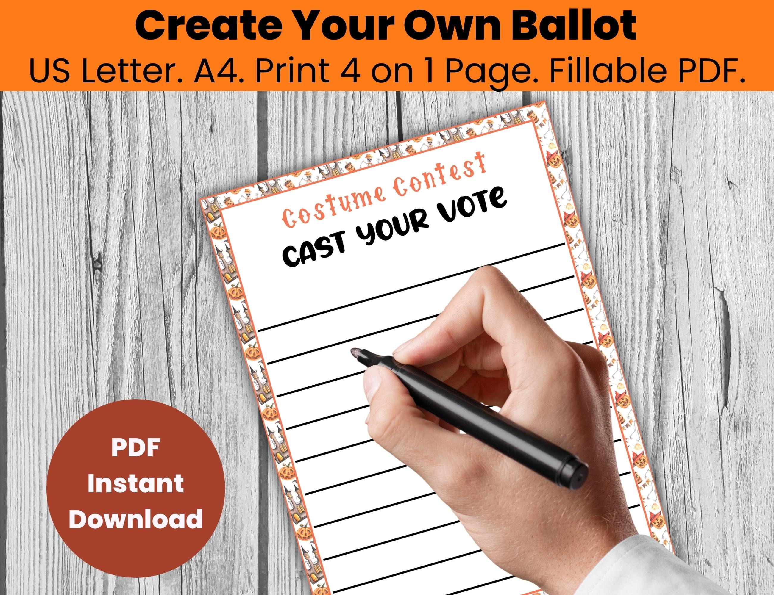 Halloween Costume Contest Ballot Template, Voting Cards, Fall Halloween ...