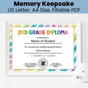 Second Grade Diploma Certificate Template, Custom Printable 2nd Grade ...