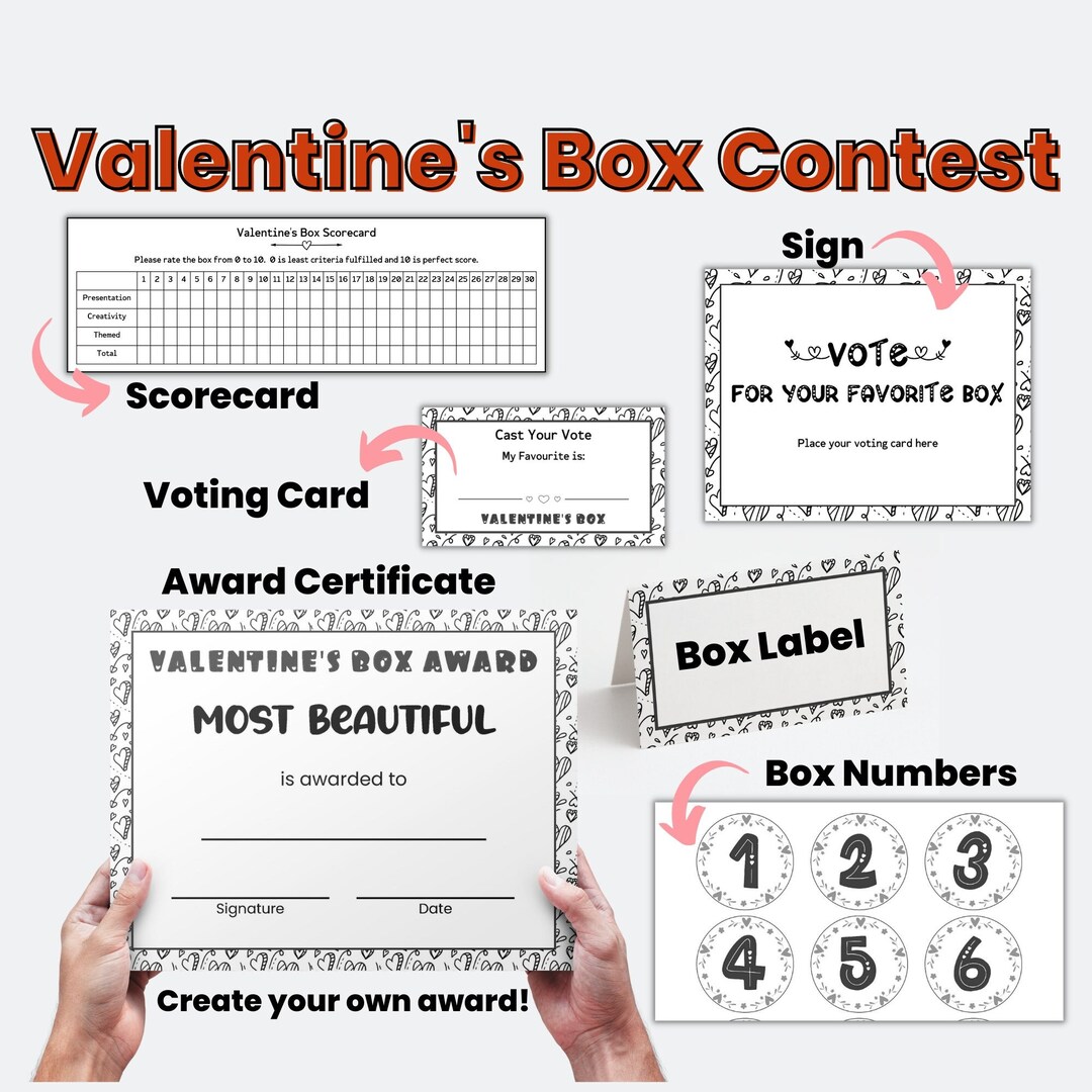 Black and White Valentines Box Contest Kit for Class and Valentines ...