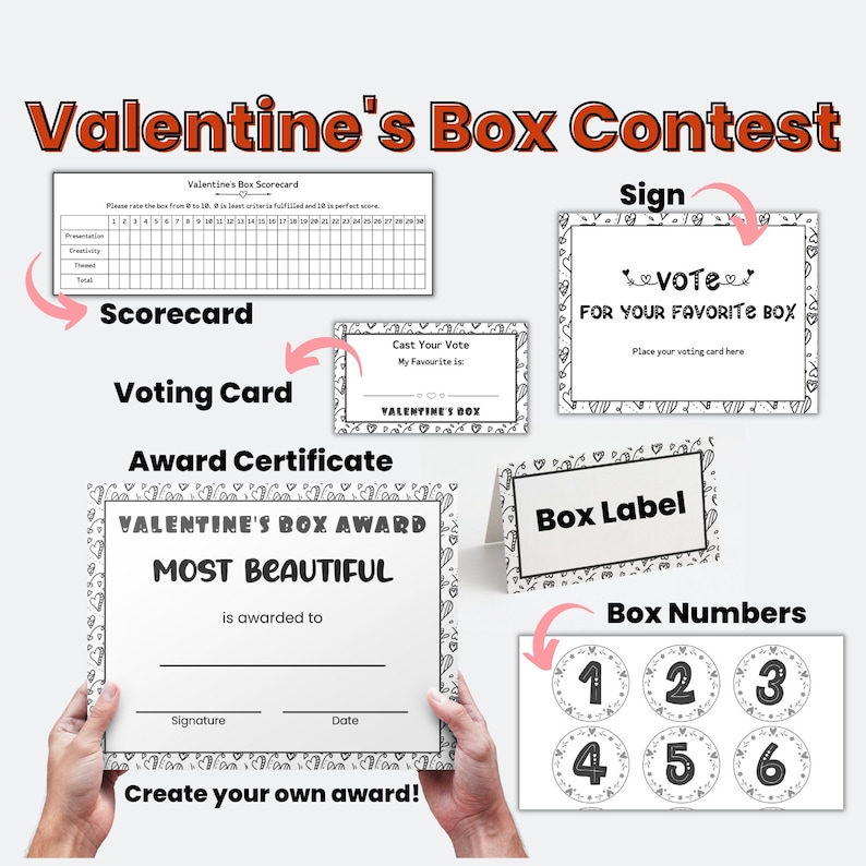 Black and White Valentines Box Contest Kit for Class and Valentines ...